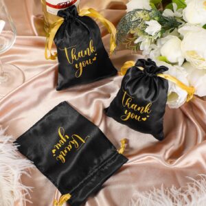 PerKoop 30 Pcs Thank You Bags Wedding Satin Gift Bags 5 x 7 Inches Drawstring Jewelry Pouches Small Candy Bags for Guest Wedding Birthday Baby Shower Business Party Favors Bags(Black)