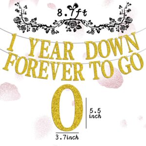 1 Year Down Forever to Go Banner, 1 Year of Marriage Gift, Happy 1st Wedding Anniversary Party Decoration Supplies, Gold Glitter