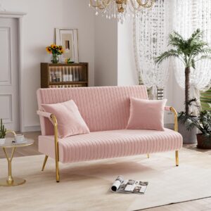 ouyessir loveseat small sofa couch, 59" love seat settee 2 seater upholstered sofa with 2 pillows for small space living room office apartment (pink, velvet)