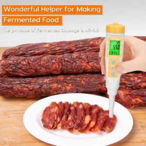 Food pH Tester with Extra pH Probe and pH Calibration Solution,2 * 10ml KCL pH Storage Solution as a Gift, Directly pH Meter for Sourdough and Bread,Meat,Canning,Cheese