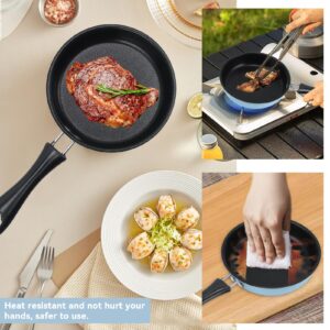 Cyrank Nonstick Mini Egg Pan, 4.7inch One Egg Frying Pan Omelet Pan Single Egg Pan Stainless Steel Mini Skillet Induction Small Egg Skillet(blue)