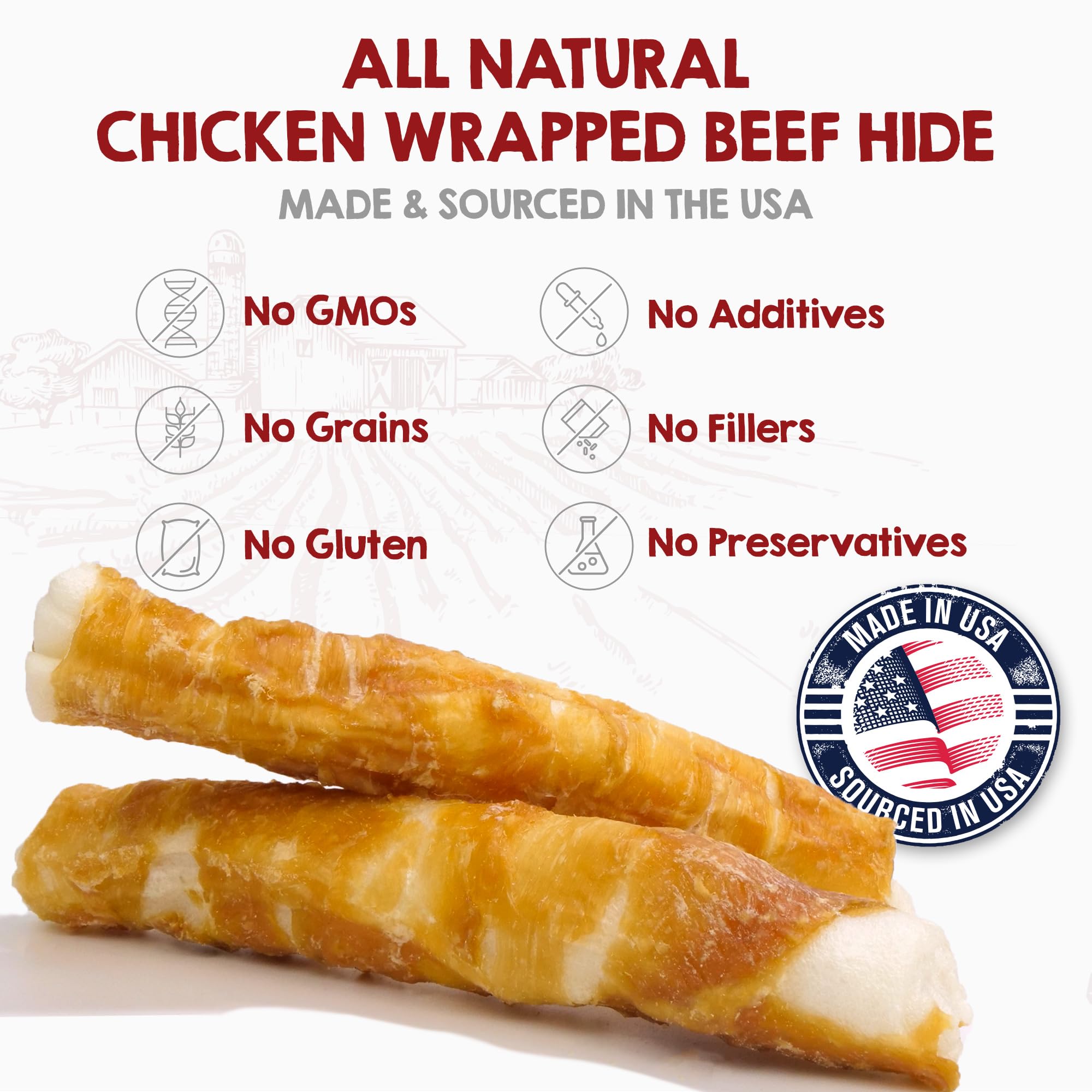 Riley's Chicken Wrapped Dog Treats - USA Sourced, USA Made Medium Dog Treats - Dog Chew Sticks - Raw Hides for Medium Dogs - Wrapped Rawhide Sticks for Dogs - 12 Twists - Medium