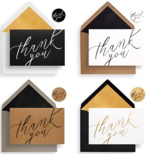 bornpaper thank you cards with envelopes - luxury 120 pack, gold-foil-stamped interiors & matching stickers – over 64 unique combinations, ideal for business, wedding, graduation, bridal & baby