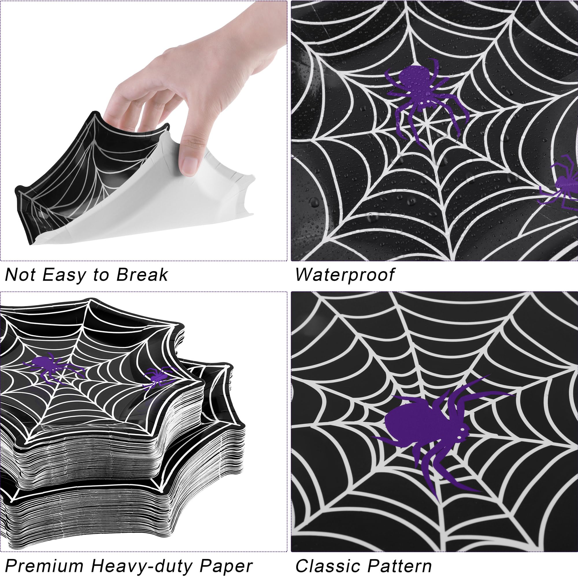 durony 100 Pieces Halloween Spiderweb Paper Plates 7 Inch and 9 Inch Dessert Plates Disposable Halloween Party Plates for Halloween Party Decorations, Spiderweb Supplies