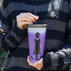 Wednesday "We Wear Black" Color-Changing Plastic Travel Tumbler | Includes Reusable Straw, Leak-Resistant Lid | Holds 24 Ounces