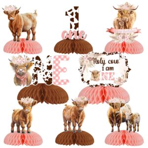 8 pack highland cow honeycomb centerpieces highland cow 1st birthday decorations girl boho floral highland cattle table decorations for farm animal holy cow im one birthday party