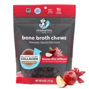 shameless pets dog training treats, bone broth chews (bacon hits different) - natural & healthy puppy dog treats - soft training treats for dogs with naturally occurring collagen - medium dog treats