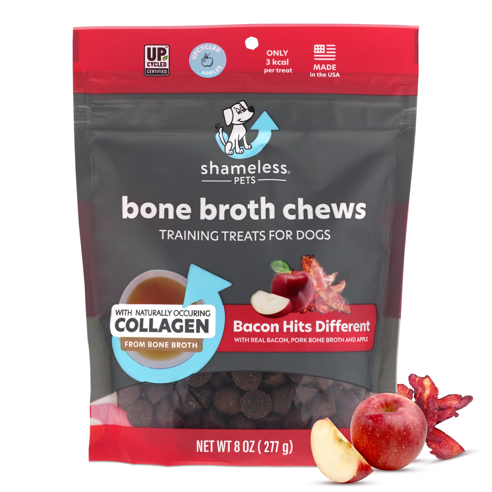 Shameless Pets Dog Training Treats, Bone Broth Chews (Bacon Hits Different) - Natural & Healthy Puppy Dog Treats - Soft Training Treats for Dogs with Naturally Occurring Collagen - Medium Dog Treats