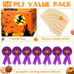 Sasylvia 58 Pcs Halloween Pumpkin Carving Contest Awards Kit Including Halloween Ballot Box 50 Voting Cards 7 Pumpkin Carving Prize Award Ribbons for Pumpkin Carving Game Party Decoration