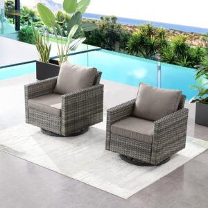 hummuh patio swivel chairs set of 2,pe wicker outdoor rocker chairs bistro set porch balcony furniture with cushions