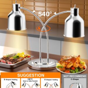 PYY Food Heat Lamp, Commercial Food Warmer, 2-Head Food Warming Light, 500W Portable Electric Heating Lamp, Stainless Steel Catering Food Warming Lamp for Restaurant Kitchen Cafeteria