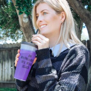 Wednesday "We Wear Black" Color-Changing Plastic Travel Tumbler | Includes Reusable Straw, Leak-Resistant Lid | Holds 24 Ounces