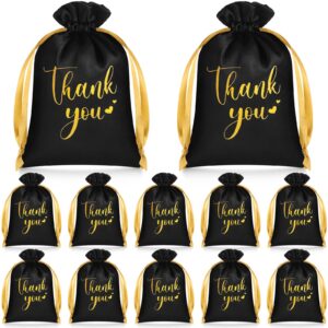 perkoop 30 pcs thank you bags wedding satin gift bags 5 x 7 inches drawstring jewelry pouches small candy bags for guest wedding birthday baby shower business party favors bags(black)