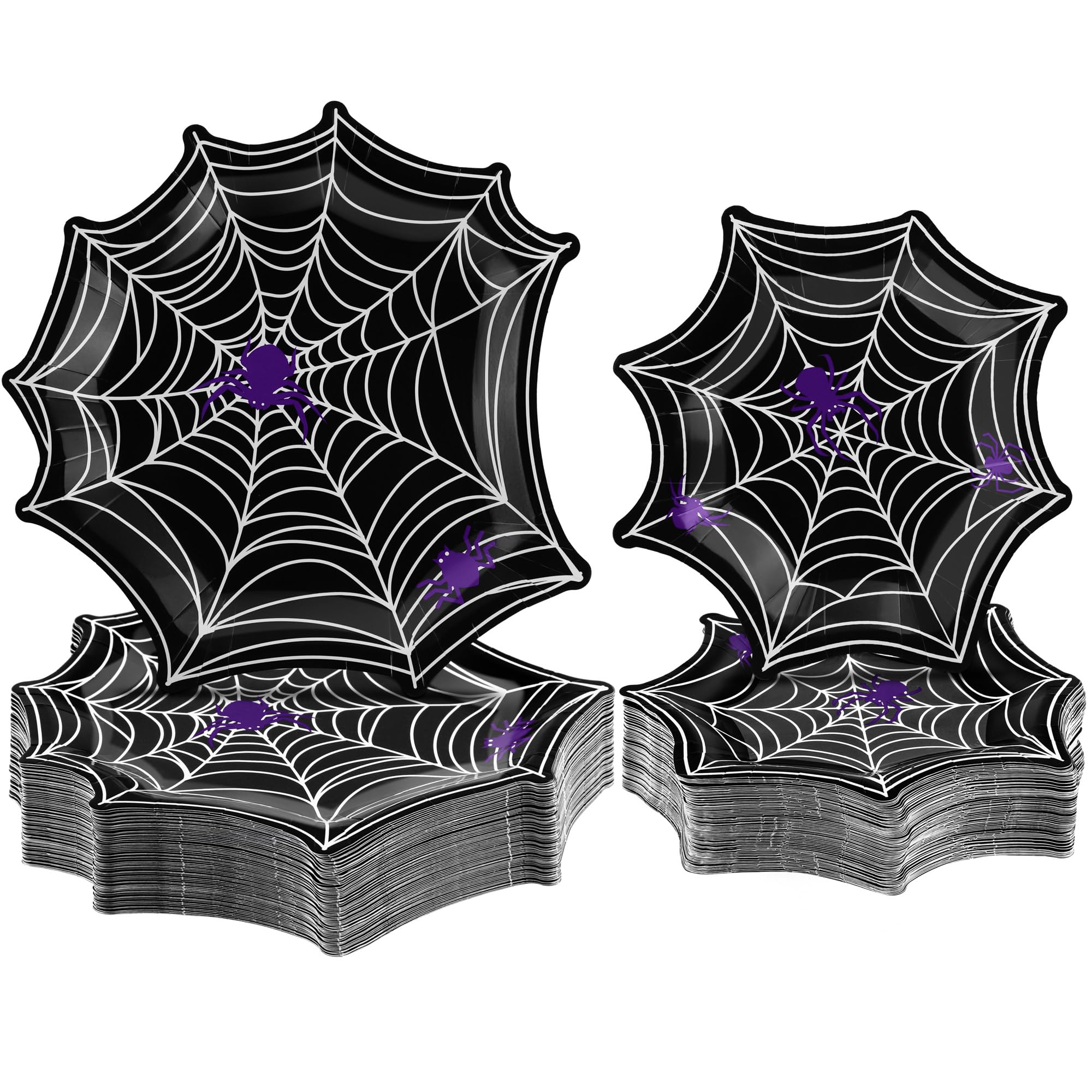 durony 100 Pieces Halloween Spiderweb Paper Plates 7 Inch and 9 Inch Dessert Plates Disposable Halloween Party Plates for Halloween Party Decorations, Spiderweb Supplies