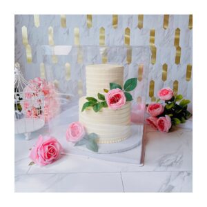 sweet degrees kitchen square clear cake box - transparent cake boxes with ribbon - clear tall cake box - clear gift boxes with lid for birthday wedding party and holiday (1 set 14" l x 14" w x 16" h)