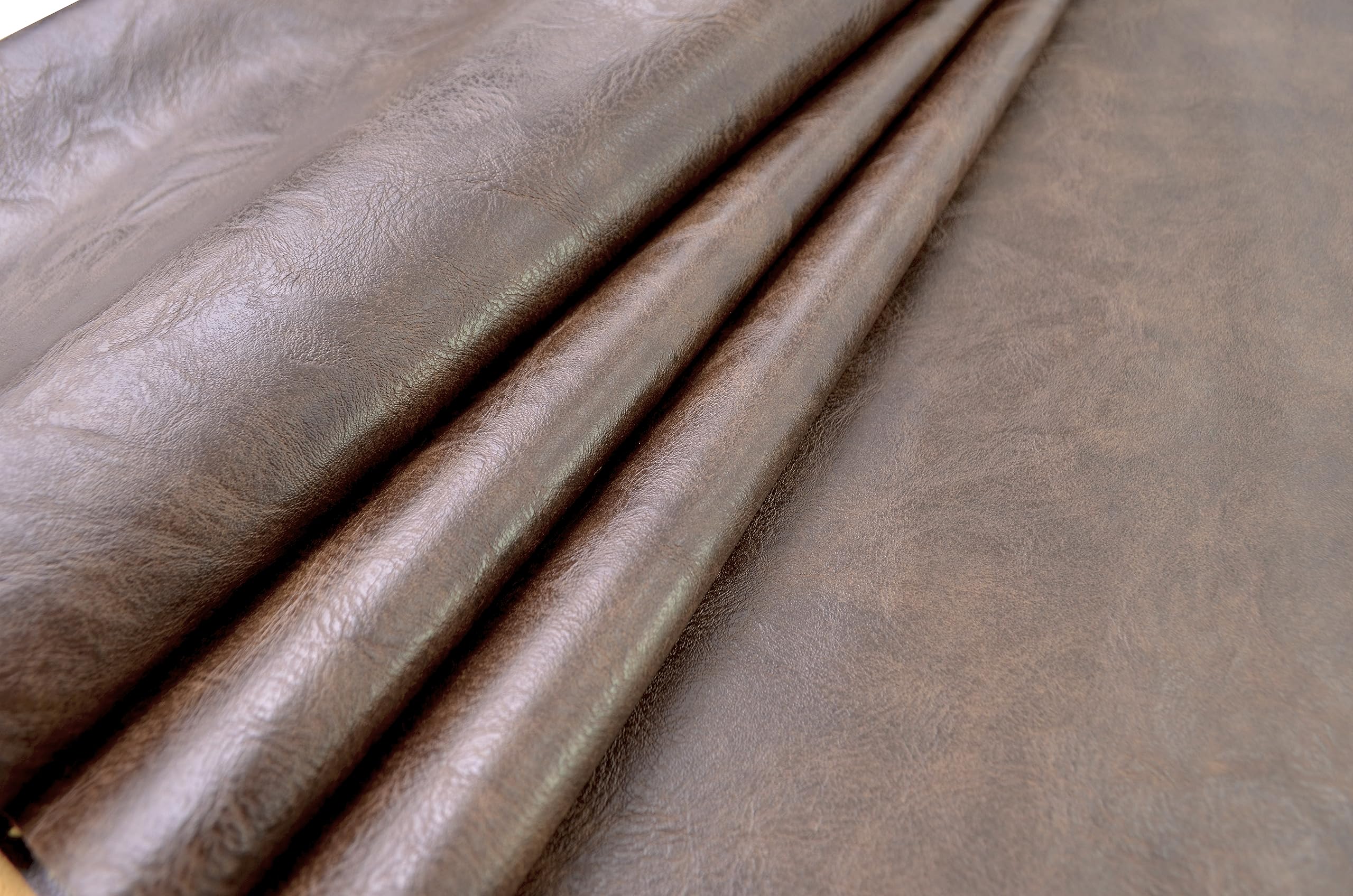 1 Yards 54" x 36" Dark Brown Faux Leather Fabric Distressed Crazy Horse Soft Fake Leather Fabric by The Yard Dark Brown Upholstery Vinyl for Sofa Bags Chairs Car Seats DIY Crafts