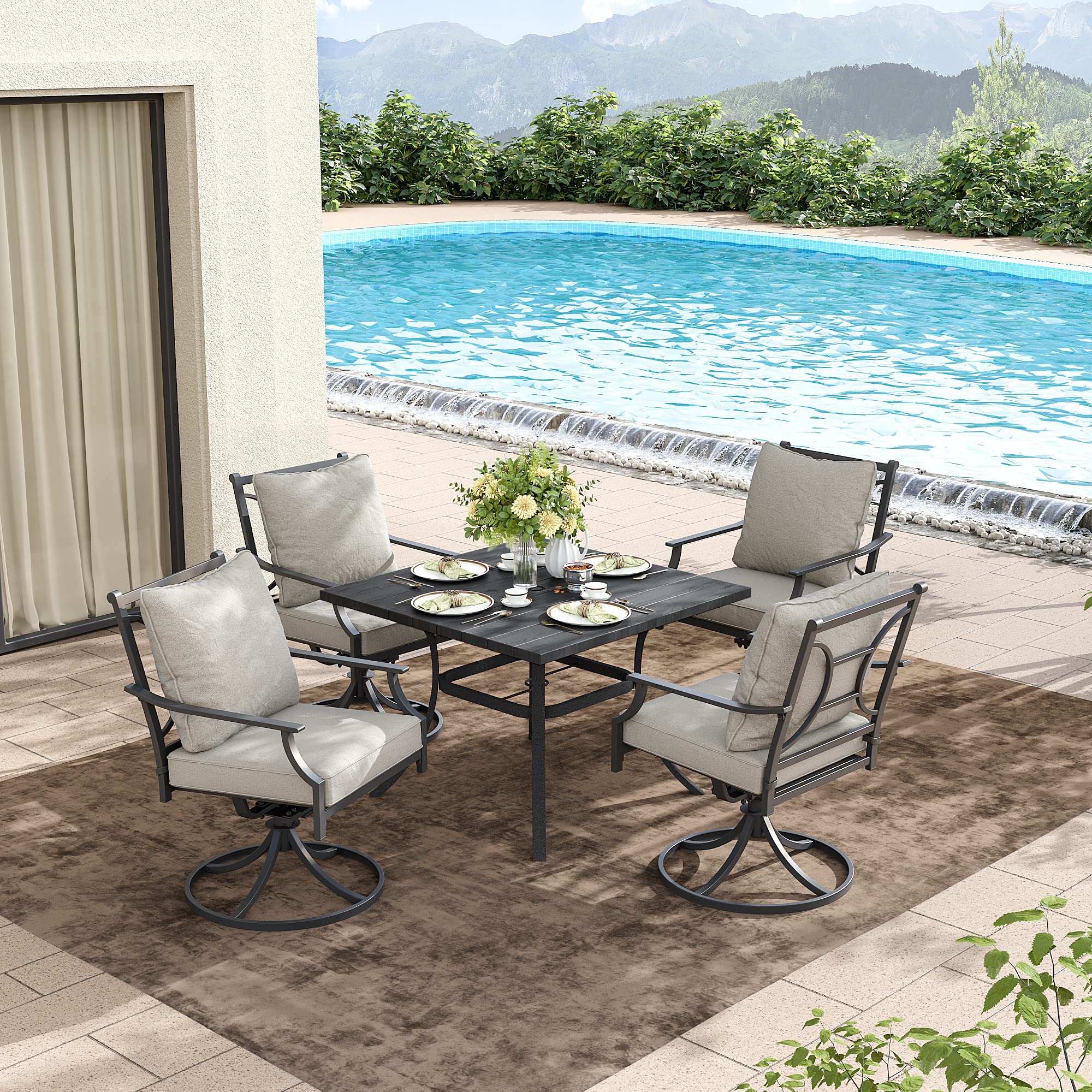 Grand patio Outdoor Patio Dining Set 2 Swivel Dining Chairs Outdoor Furniture Set with Olefin Cushions, Grey