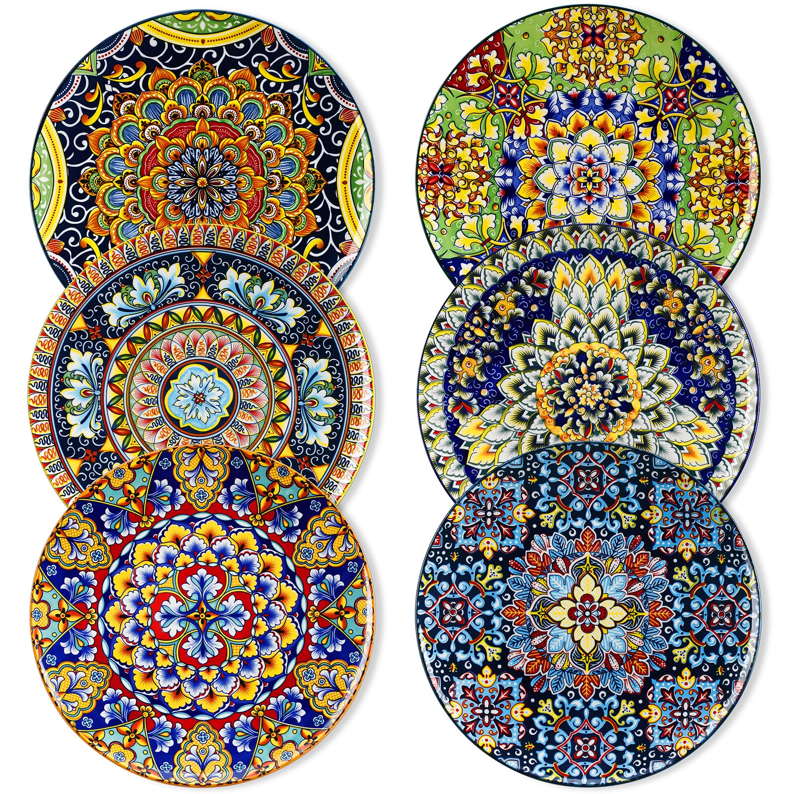 vancasso Dinner Plates Set of 6-10.5 Inch Ceramic Plates, Microwave, Oven and Dishwasher Safe, Colorful Bohemian Style Dishes for Kitchen