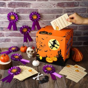 Sasylvia 58 Pcs Halloween Pumpkin Carving Contest Awards Kit Including Halloween Ballot Box 50 Voting Cards 7 Pumpkin Carving Prize Award Ribbons for Pumpkin Carving Game Party Decoration