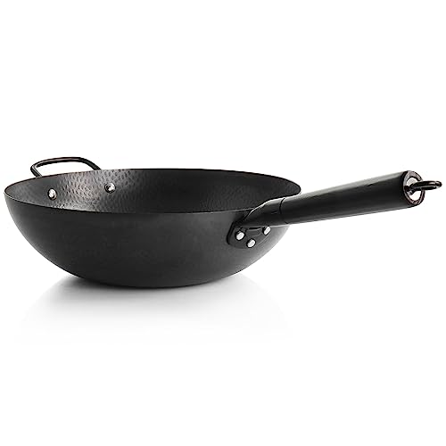 Gibson Home Hammered 13 Inch Heavy Gauge Carbon Steel Wok in Black