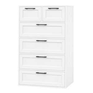 BOTLOG 6 Drawer White Dresser, Tall White Dresser with Large Storage Space, Modern Storage Chest of Drawers, Wood Closet Dresser for Living Room, Hallway, Entryway