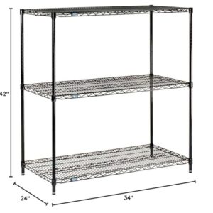 Nexel Black Epoxy, 3 Tier, Wire Shelving Starter Unit, 42"W x 24"D x 34"H