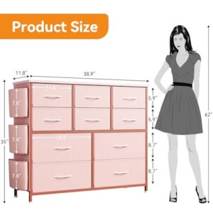 Jojoka Dresser for Bedroom with 10 Drawers, Dressers & Chest of Drawers, Fabric Storage Drawer with Side Pockets for Kids Room, Closet, Hallway, Entryway, Living Room