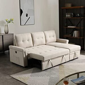 uhome Upholstered Sleeper Sofa with USB Ports sectional Couch Reversible Sofabed, Full XL, Beige