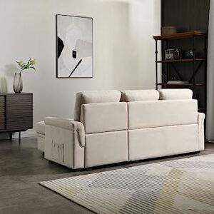 uhome Upholstered Sleeper Sofa with USB Ports sectional Couch Reversible Sofabed, Full XL, Beige