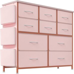 jojoka dresser for bedroom with 10 drawers, dressers & chest of drawers, fabric storage drawer with side pockets for kids room, closet, hallway, entryway, living room