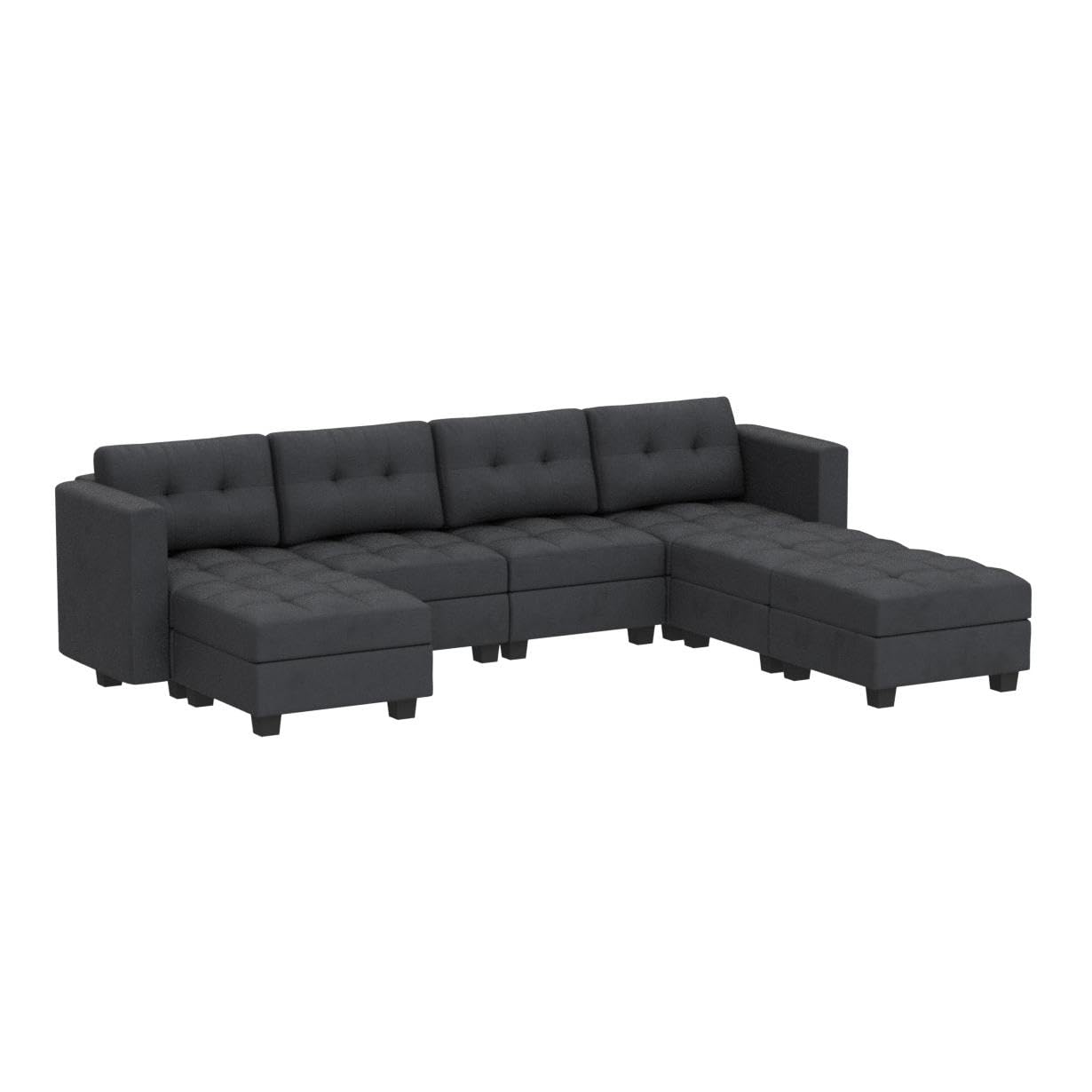 HONBAY Modular Sectional Sofa Oversized U Shaped Couch with Storage Seat Velvet 7 Seater Modular Sofa with Reversible Chaises, Bluish Grey