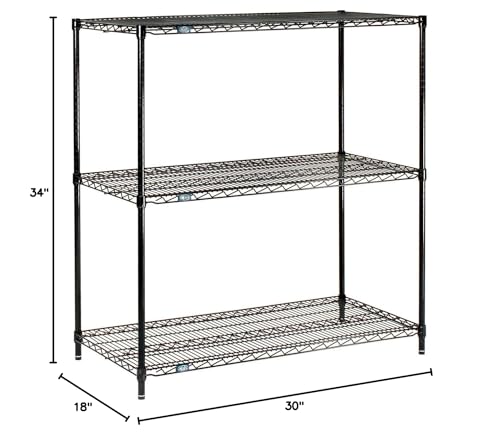 Nexel Black Epoxy, 3 Tier, Wire Shelving Starter Unit, 30"W x 18"D x 34"H