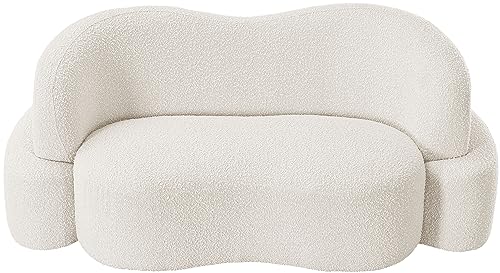 Meridian Furniture 108Cream-L Principessa Collection Modern | Contemporary Loveseat with Rich Cream Boucle Fabric, Curved Seat and Back, 68" W x 35" D x 29" H, Cream