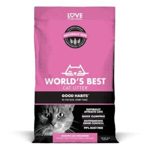 WORLD'S BEST CAT LITTER Good Habits Cat Attract Litter | Natural Plant-Based Attractant | Multicat Flushable Corn Litter | Unscented Odor Control | Low Tracking & Lightweight | Made in USA 15lb Bag