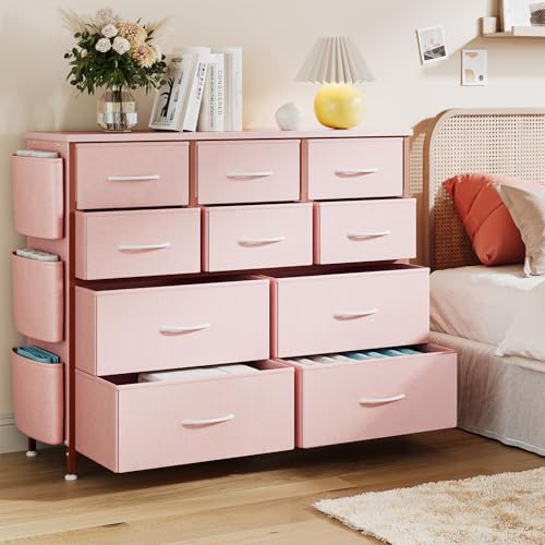 Jojoka Dresser for Bedroom with 10 Drawers, Dressers & Chest of Drawers, Fabric Storage Drawer with Side Pockets for Kids Room, Closet, Hallway, Entryway, Living Room