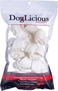 dog-licious dog natural rawhide bones, dog chew treats, long lasting dog chews, knotted bones 4”-5” (50873)