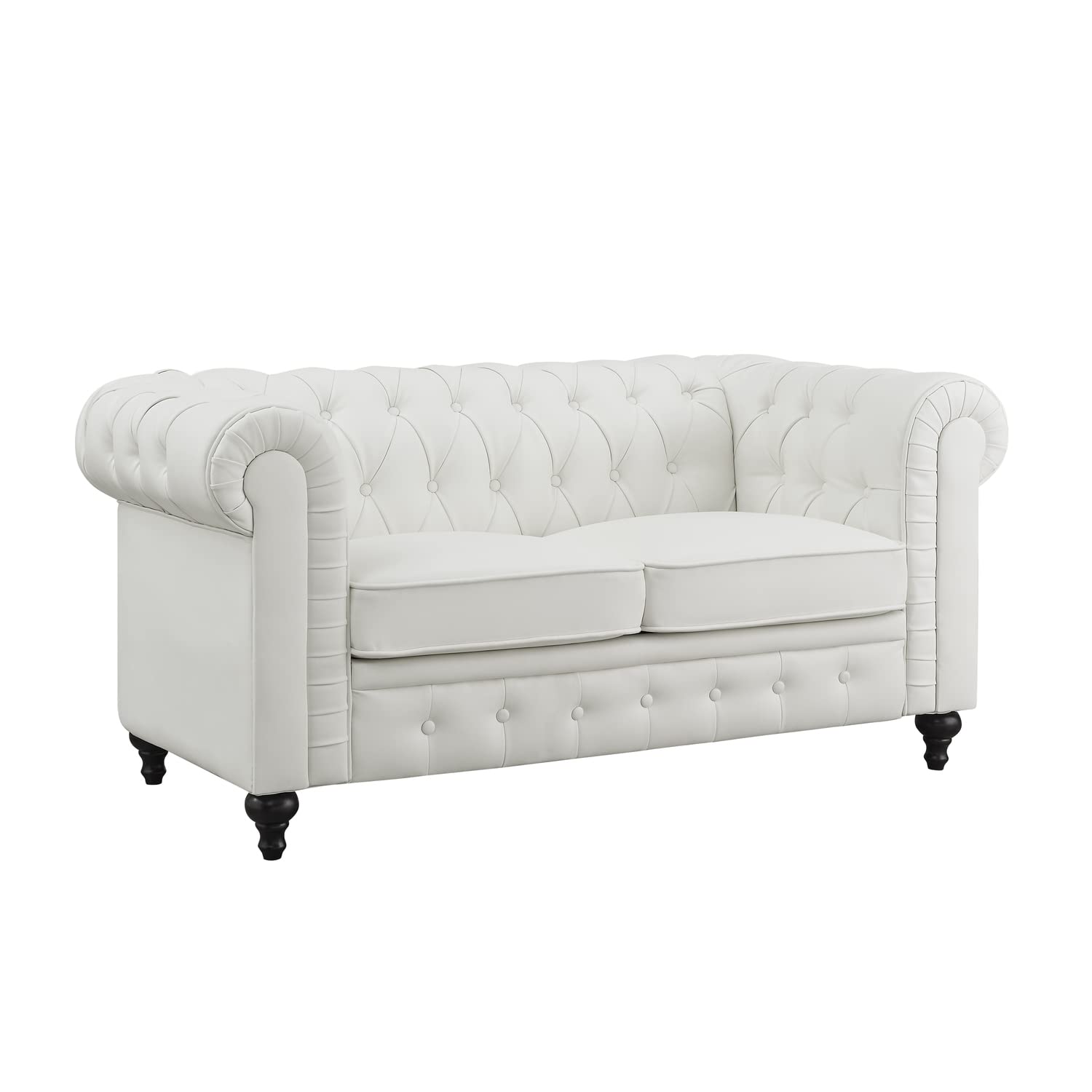 Naomi Home Chesterfield Leather Loveseat, Mini Sofa Sleeper Love Seat, Small Sofas Bed with Rolled Arms, Tufted Cushions 2 Seater Sectional Small Loveseats for Small Spaces, Living Room White