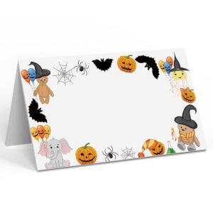 halloween name tents, seating cards, table tent cards, food tent labels - 25 pack, easy to write, 3.5×2 inches, halloween party decorations wsj02