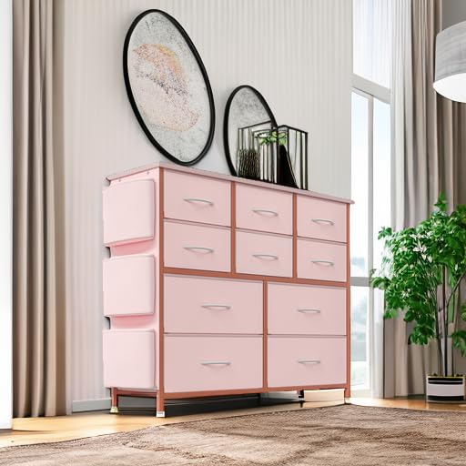 Jojoka Dresser for Bedroom with 10 Drawers, Dressers & Chest of Drawers, Fabric Storage Drawer with Side Pockets for Kids Room, Closet, Hallway, Entryway, Living Room