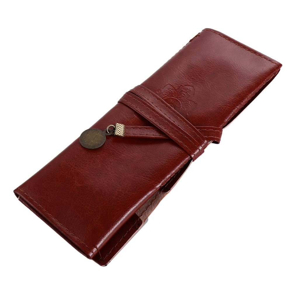 Leadigol Vintage Leather Pencil Roll Case Wrap Pen Pouch Roll Pen Bag Retro PU Leather Pencil Bags for Men Women