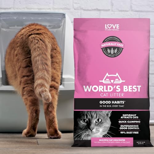 WORLD'S BEST CAT LITTER Good Habits Cat Attract Litter | Natural Plant-Based Attractant | Multicat Flushable Corn Litter | Unscented Odor Control | Low Tracking & Lightweight | Made in USA 15lb Bag