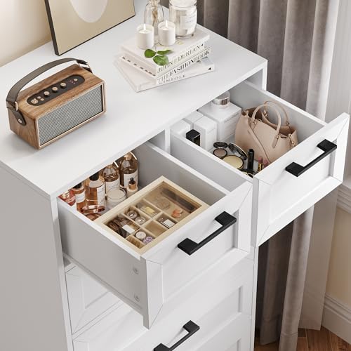 BOTLOG 6 Drawer White Dresser, Tall White Dresser with Large Storage Space, Modern Storage Chest of Drawers, Wood Closet Dresser for Living Room, Hallway, Entryway