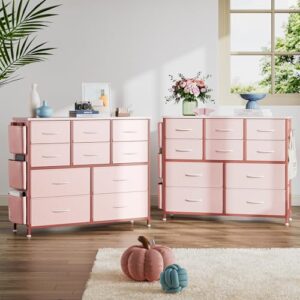 Jojoka Dresser for Bedroom with 10 Drawers, Dressers & Chest of Drawers, Fabric Storage Drawer with Side Pockets for Kids Room, Closet, Hallway, Entryway, Living Room