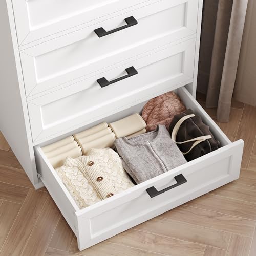 BOTLOG 6 Drawer White Dresser, Tall White Dresser with Large Storage Space, Modern Storage Chest of Drawers, Wood Closet Dresser for Living Room, Hallway, Entryway