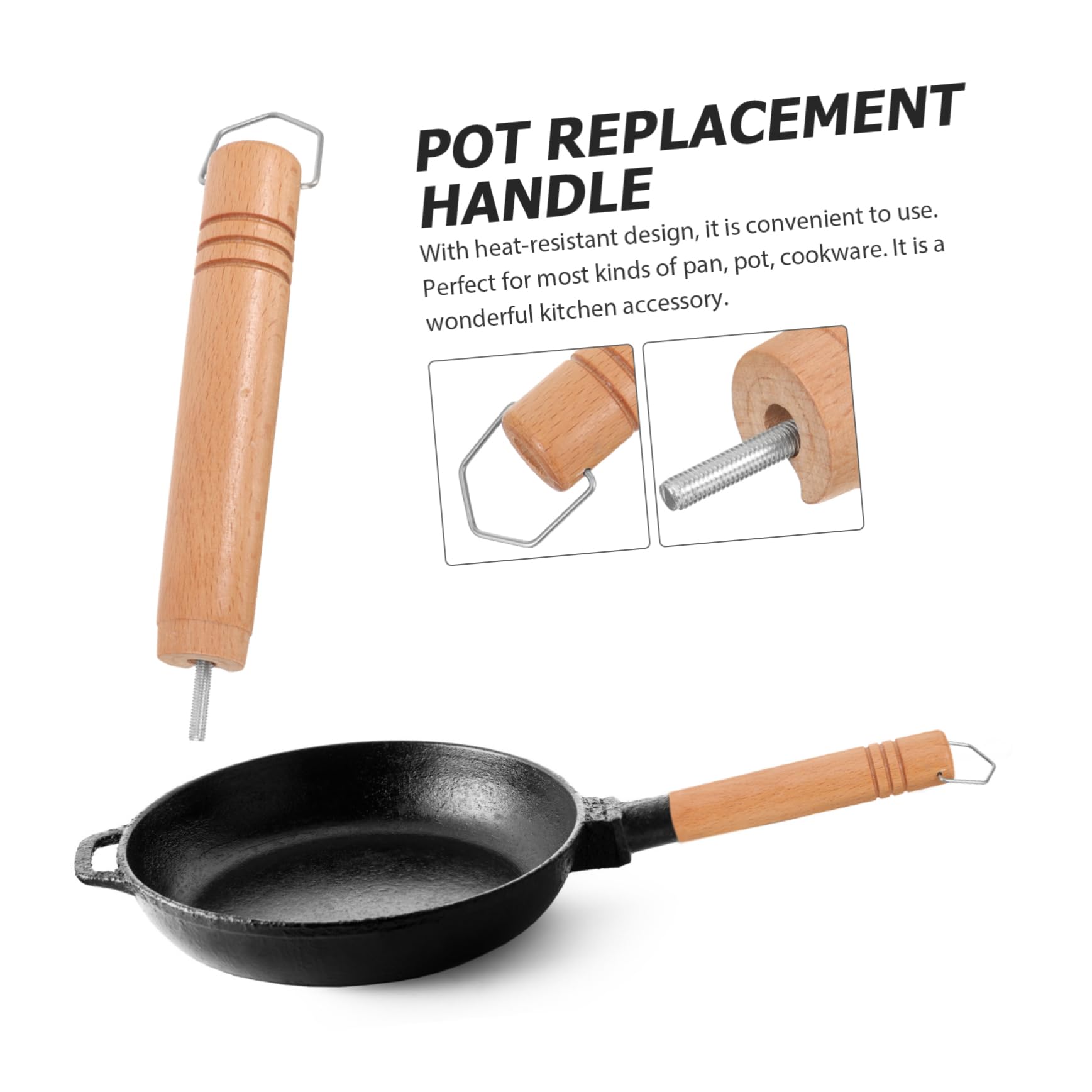 OSALADI Replacement Pot Handle 2pcs long handle removable handle grip pot side handle solid wood Pot handle cookware part cookware supplies wok wood cooking utensils necessity