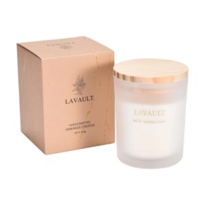 lavault strong scented candles with wood lid- naturally scented candles for bathroom and home decor- relaxing long lasting candles scented made with soy wax and essential oils - vanilla cream