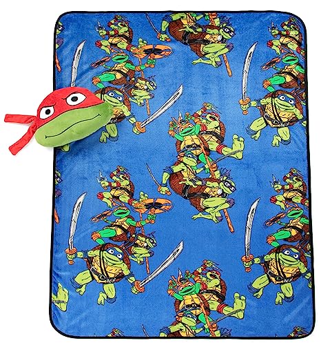 Nickelodeon Teenage Mutant Ninja Turtles Mutant Mayhem Raphael Nogginz Set - 40 x 50 Inch Blanket & Plush Pillow Set, Kids Super Soft 2 Piece Set