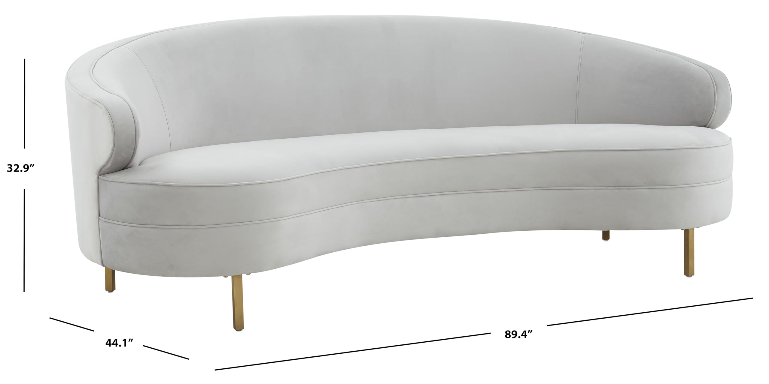 SAFAVIEH Couture Collection Primrose Light Grey Velvet/Gold Curved Sofa (Fully Assembled)