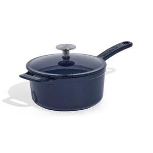 Made In Cookware - 2 Quart Enameled Cast Iron Saucepan with Lid - Harbour Blue - Hand-Enameled Cast Iron - Professional Cookware - Crafted in France - Induction Compatible