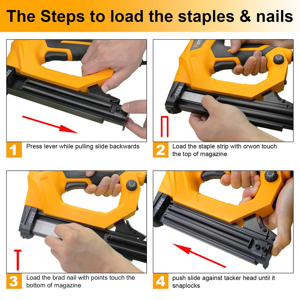 Hoteche 18GA 2-in-1 Electric Brad Nailer/Stapler 19/32-Inch to 1-1/4 Inch Staple Gun Power Adjustable Nail Gun with 2000Pcs Brad Nails& Staples for Home Upholstery and Woodworking